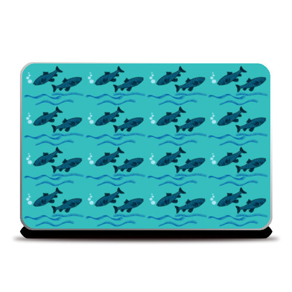 Fish Pattern In Blue Laptop Skins – PosterGully