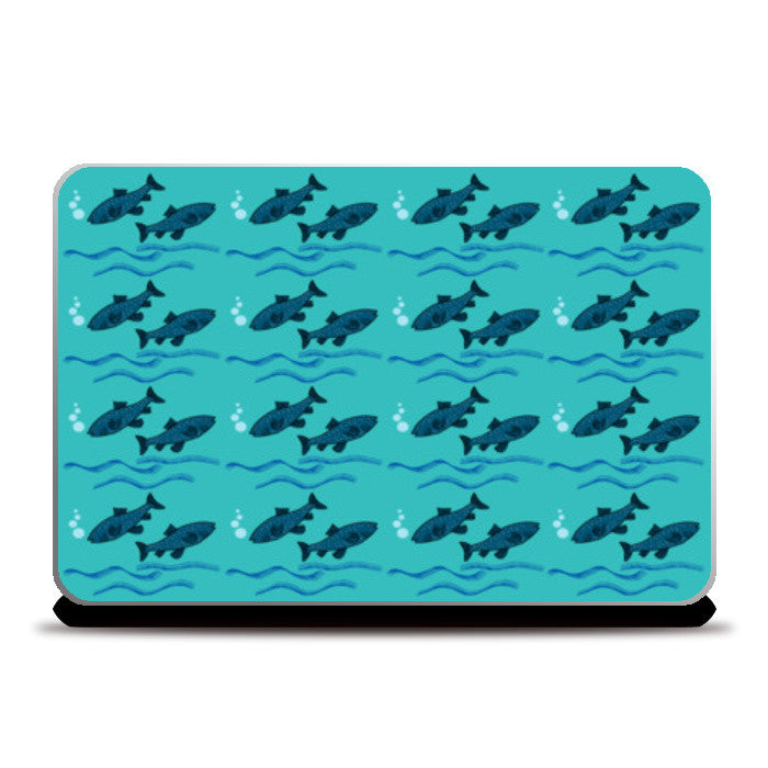 Fish Pattern In Blue Laptop Skins| Buy High-Quality Posters and Framed ...
