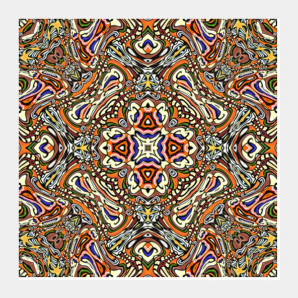 Colorful Abstract Folk Art Ornamental Background Design Square Art Pri ...
