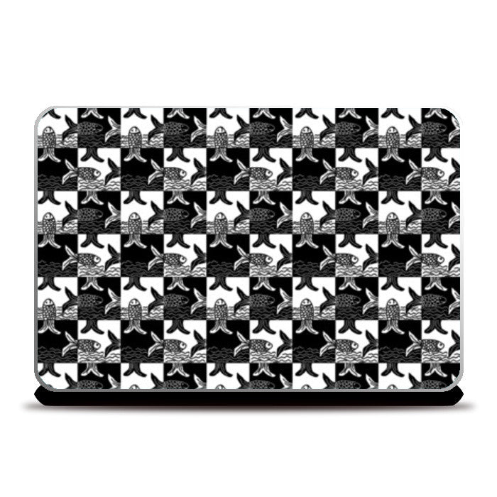 Laptop Skins & Decals | Black And White Checkered Fish Pattern Laptop ...