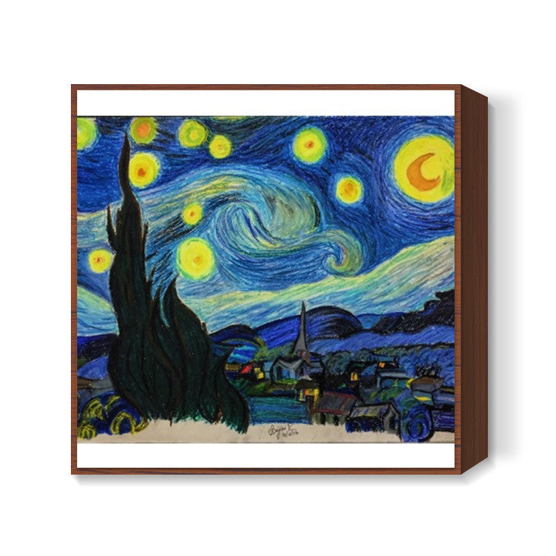 Starry Night (oil pastels) Square Art Prints| Buy High-Quality Posters ...