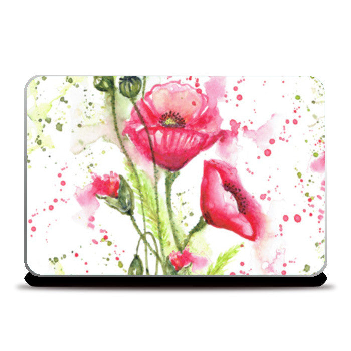 Abstract Poppy Flower Watercolor Painted Design Laptop Skins – PosterGully